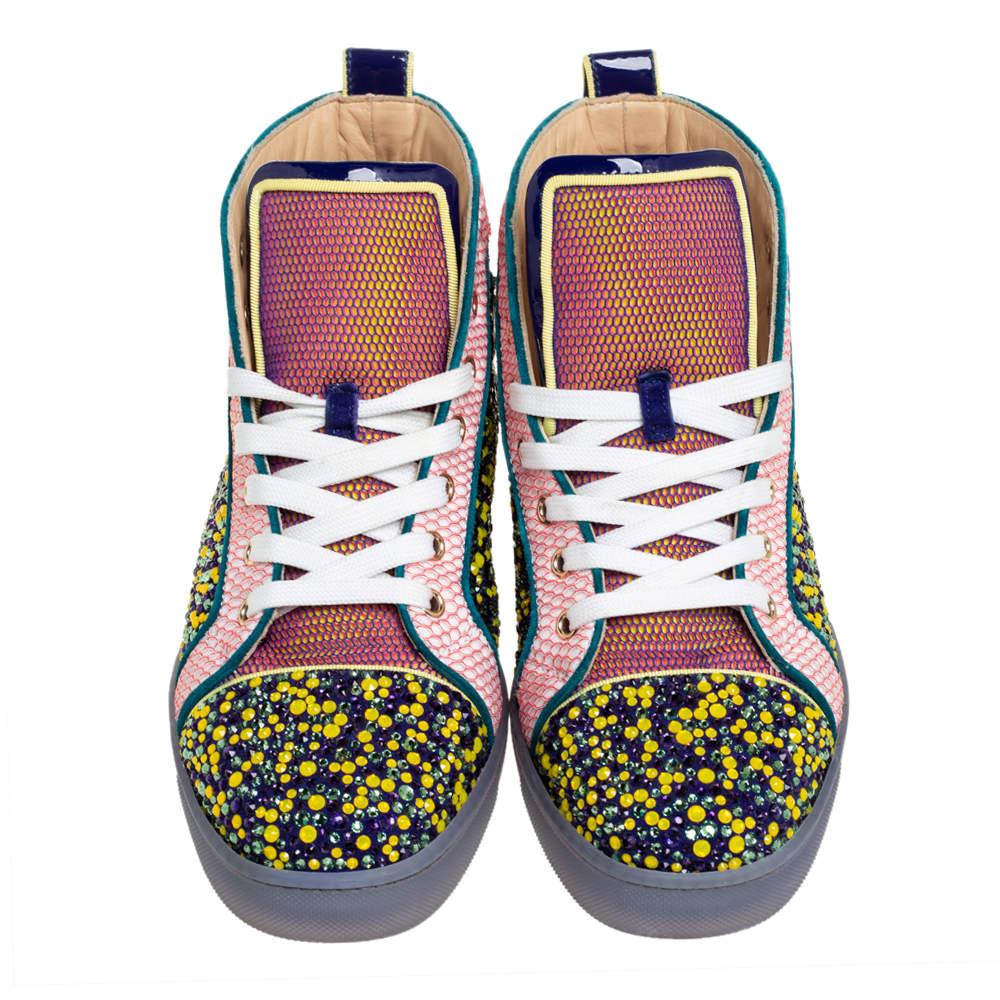 Christian Louboutin Multicolor Mesh Patent Crystal Embellished Sneakers ...
