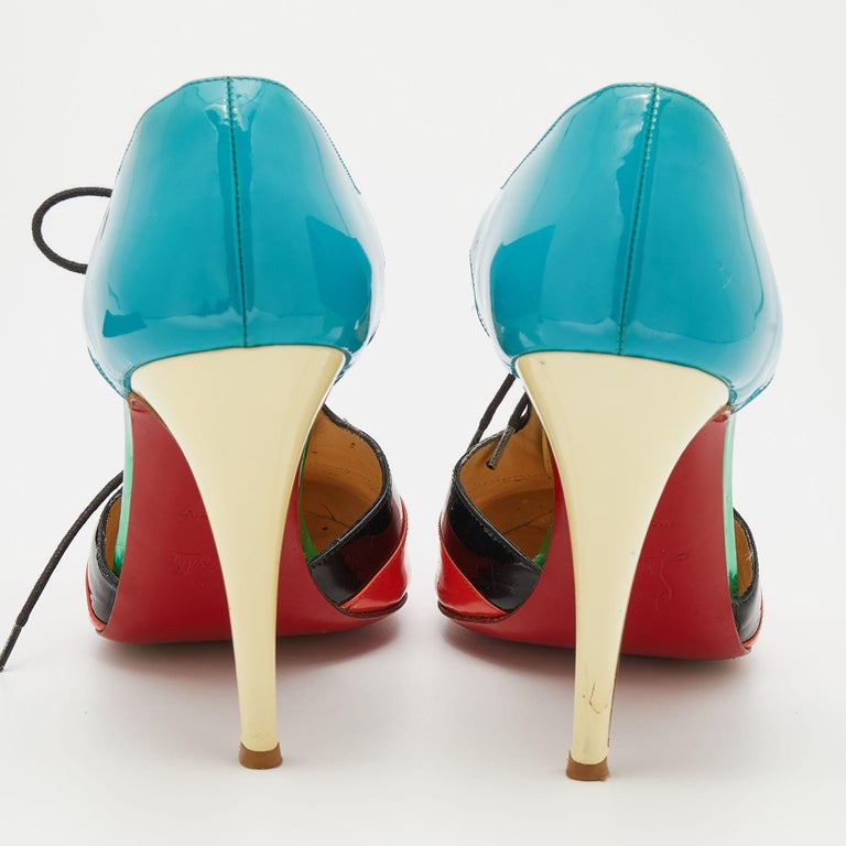 Christian Louboutin Multicolor Patent Leather Cut Out Lace Up Booties ...