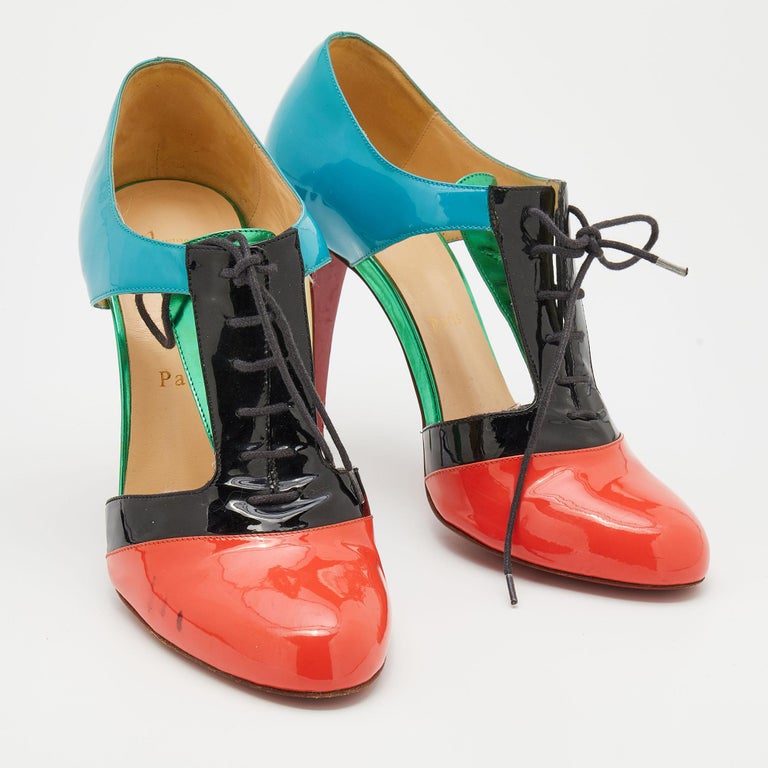 Christian Louboutin Multicolor Patent Leather Cut Out Lace Up Booties ...