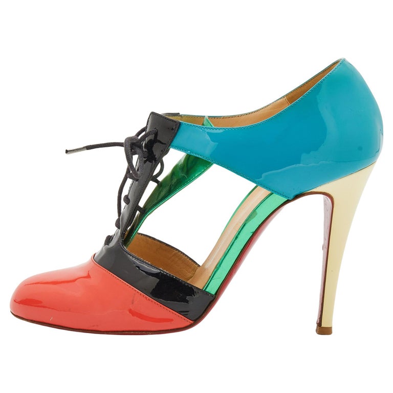 Christian Louboutin Multicolor Patent Leather Cut Out Lace Up Booties ...