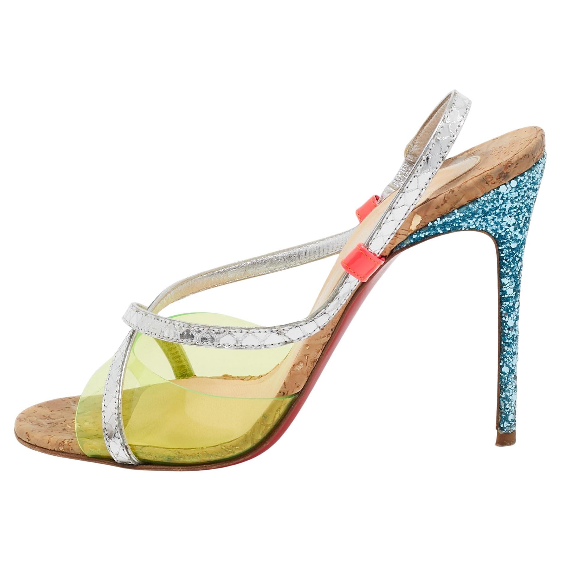 Christian Louboutin Multicolor Python Embossed and PVC Slingback ...