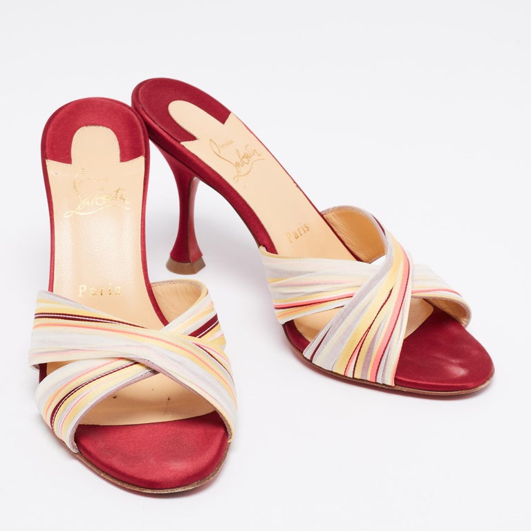 Christian Louboutin Multicolor Satin Nicol Stripe Slide Sandals Size 38 ...
