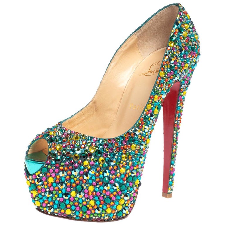 Christian Louboutin Multicolor Strass Suede Highness Platform Pumps ...