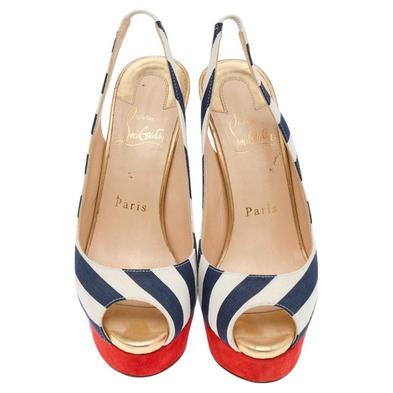 Christian Louboutin Multicolor Suede Fabric Lady Peep Slingback Pumps ...