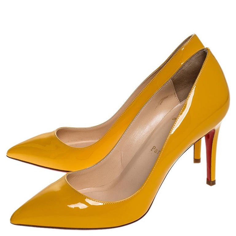 Christian Louboutin Mustard Patent Leather Pigalle Pointed Toe Pumps ...
