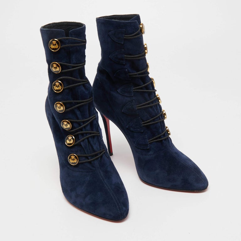 Christian Louboutin Navy Blue Suede Frenchissima Ankle Boots Size 36 ...