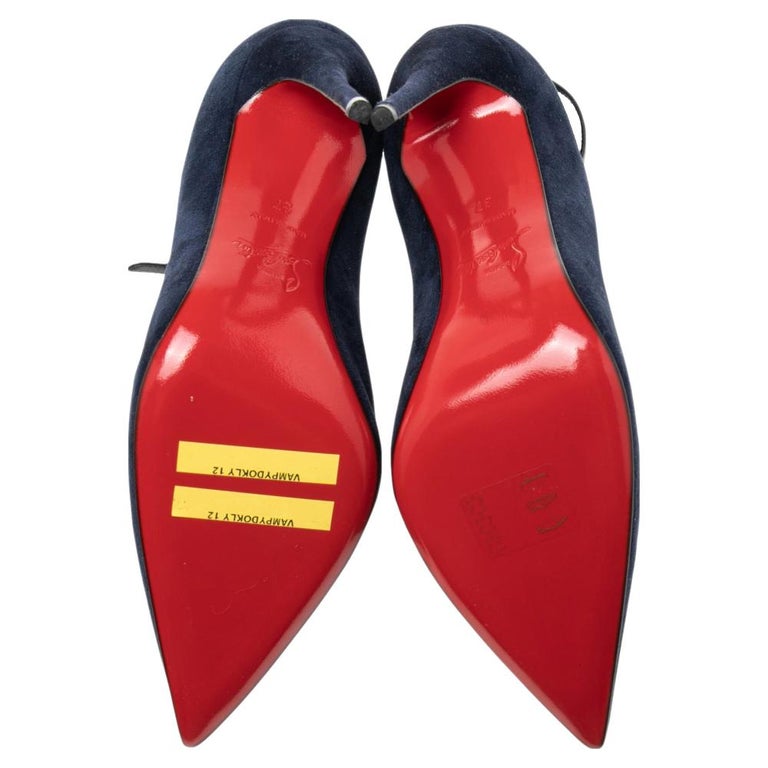 Christian Louboutin Navy Blue Suede Vampydolly Ankle Booties Size 37 at ...