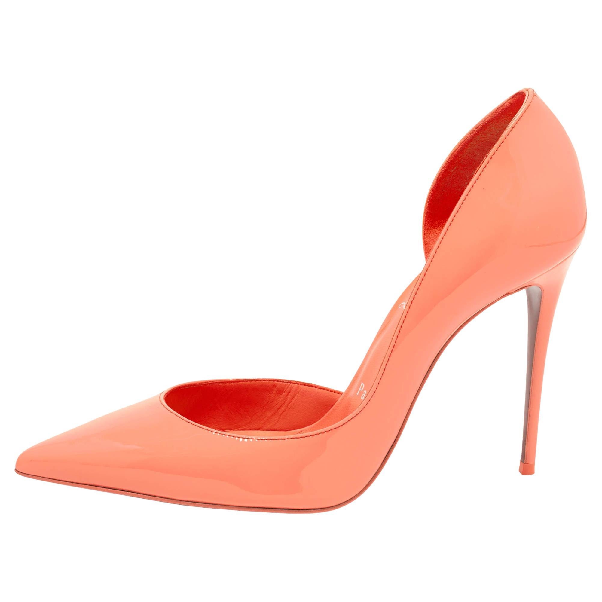 Christian Louboutin Neon Orange Patent Leather Iriza Pumps Size 38.5 ...