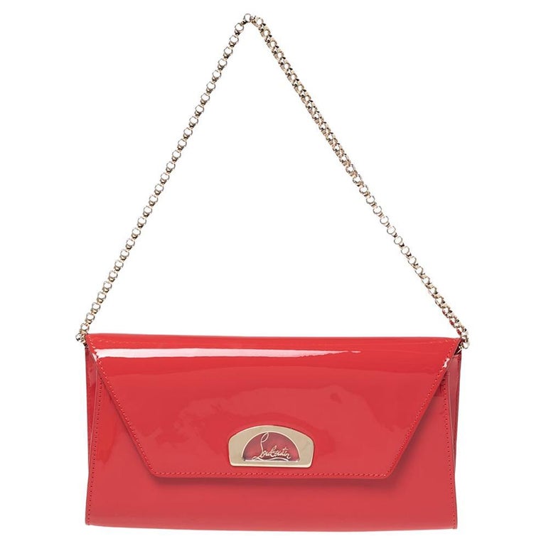 Christian Louboutin Neon Red Patent Leather Vero Dodat Chain Clutch For ...