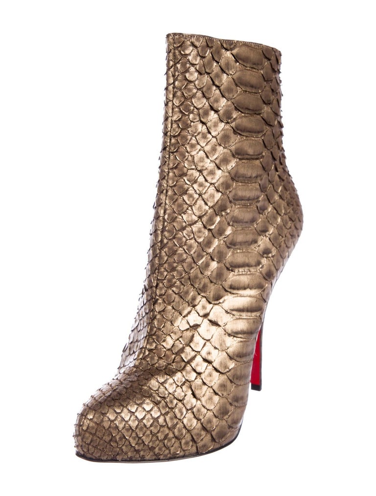 Christian Louboutin NEW Bronze Gold Snakeskin Ankle Booties Boots at ...