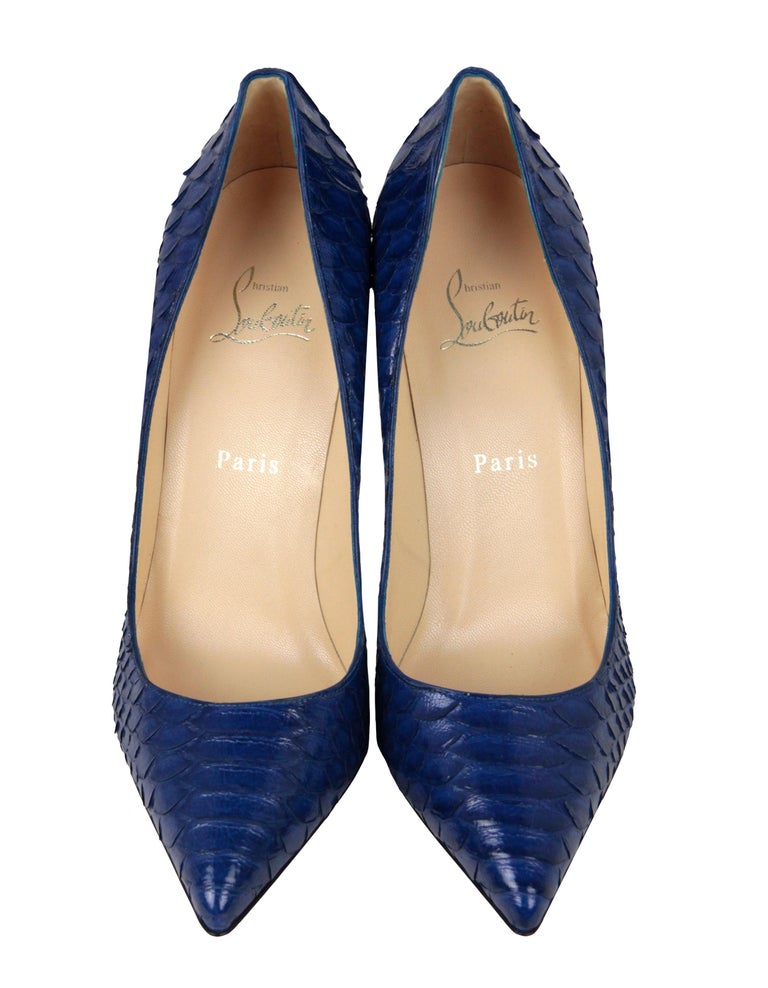 Christian Louboutin NEW Cobalt Blue Python Pigalle 100mm Pumps sz 39.5 ...