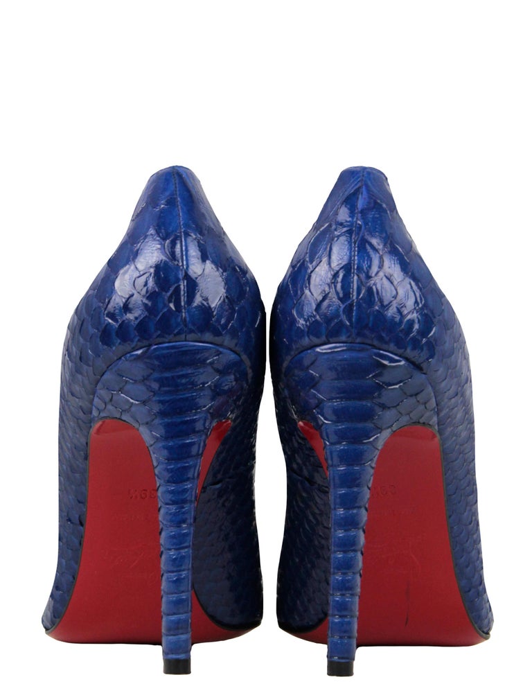 Christian Louboutin NEW Cobalt Blue Python Pigalle 100mm Pumps sz 39.5 ...