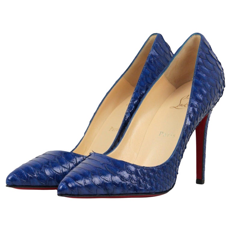 Christian Louboutin NEW Cobalt Blue Python Pigalle 100mm Pumps sz 39.5 ...