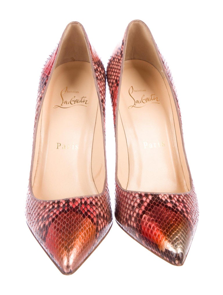 Christian Louboutin NEW Pink Red Black Snakeskin Evening Pumps Heels at ...