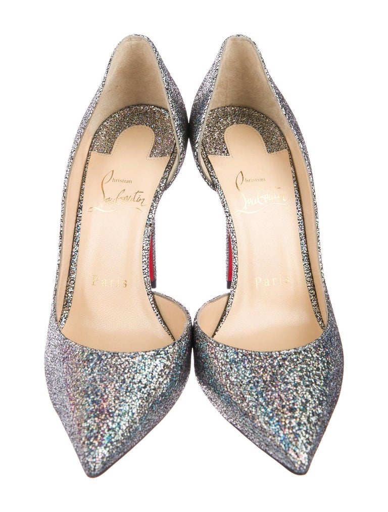 Christian Louboutin NEW Silver Iridescent Glitter Evening Heels Pumps ...