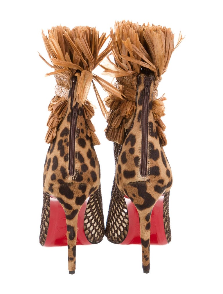 Christian Louboutin NEW Snakeskin Mesh Pony Raffia Open Ankle Booties ...