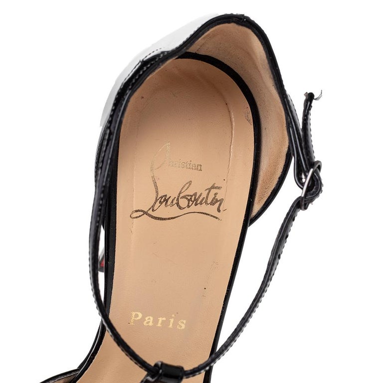 Christian Louboutin Patent Leather And Mesh Lagoula T-Strap Pumps Size ...