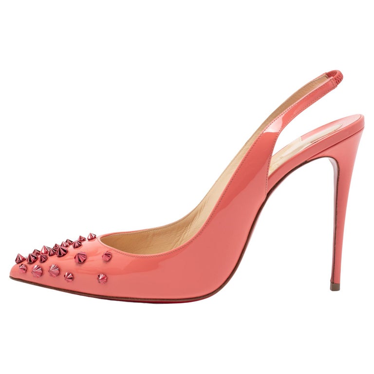 Christian Louboutin Patent Leather Drama Spiked Slingback Sandals Size ...