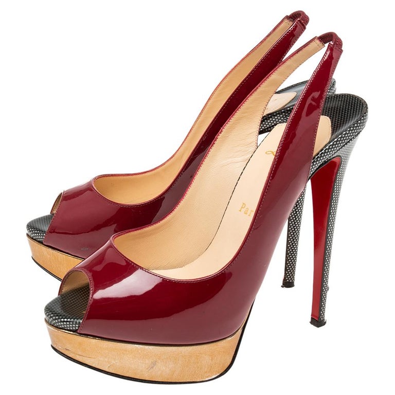 Christian Louboutin Patent Leather Lady Peep-Toe Slingback Pumps Size ...