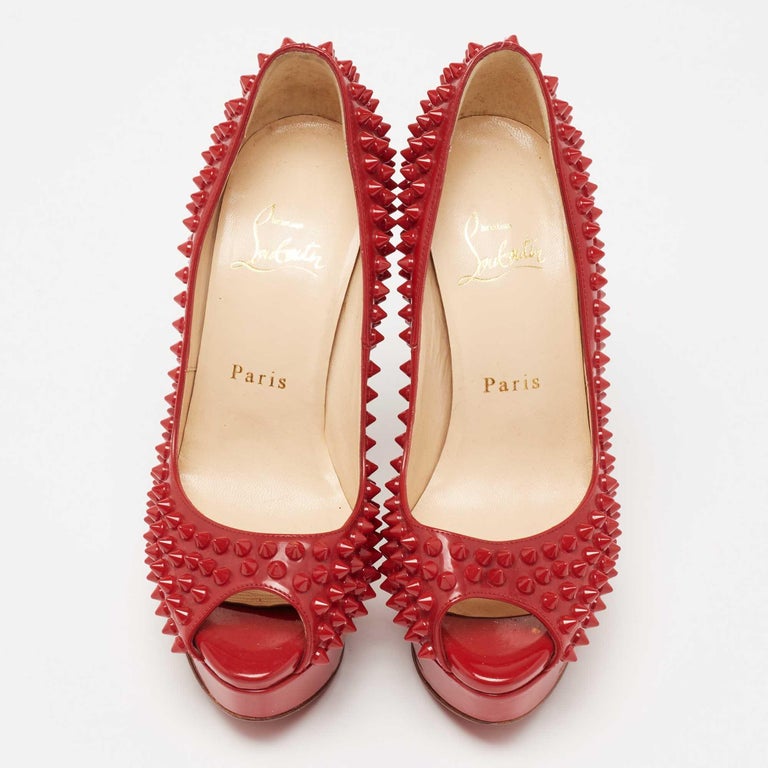 Christian Louboutin Patent Leather Lady Peep-Toe Spike Platform Pumps ...
