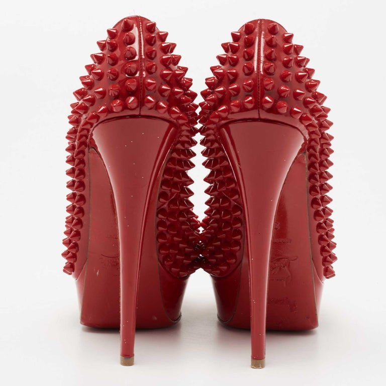 Christian Louboutin Patent Leather Lady Peep-Toe Spike Platform Pumps ...