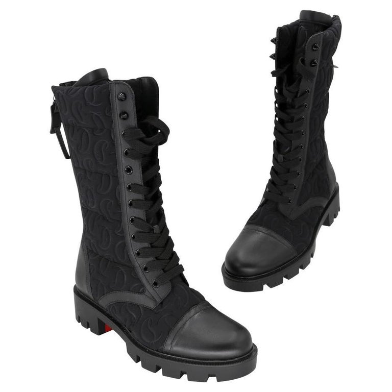 Christian Louboutin Pavleta 37 Canvas High Combat Stud Boots CL-0819P ...
