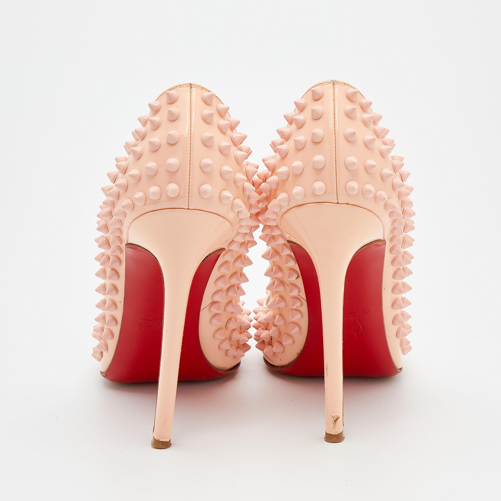 Christian Louboutin Peach Patent Leather Spikes Pointed Toe Pumps Size ...