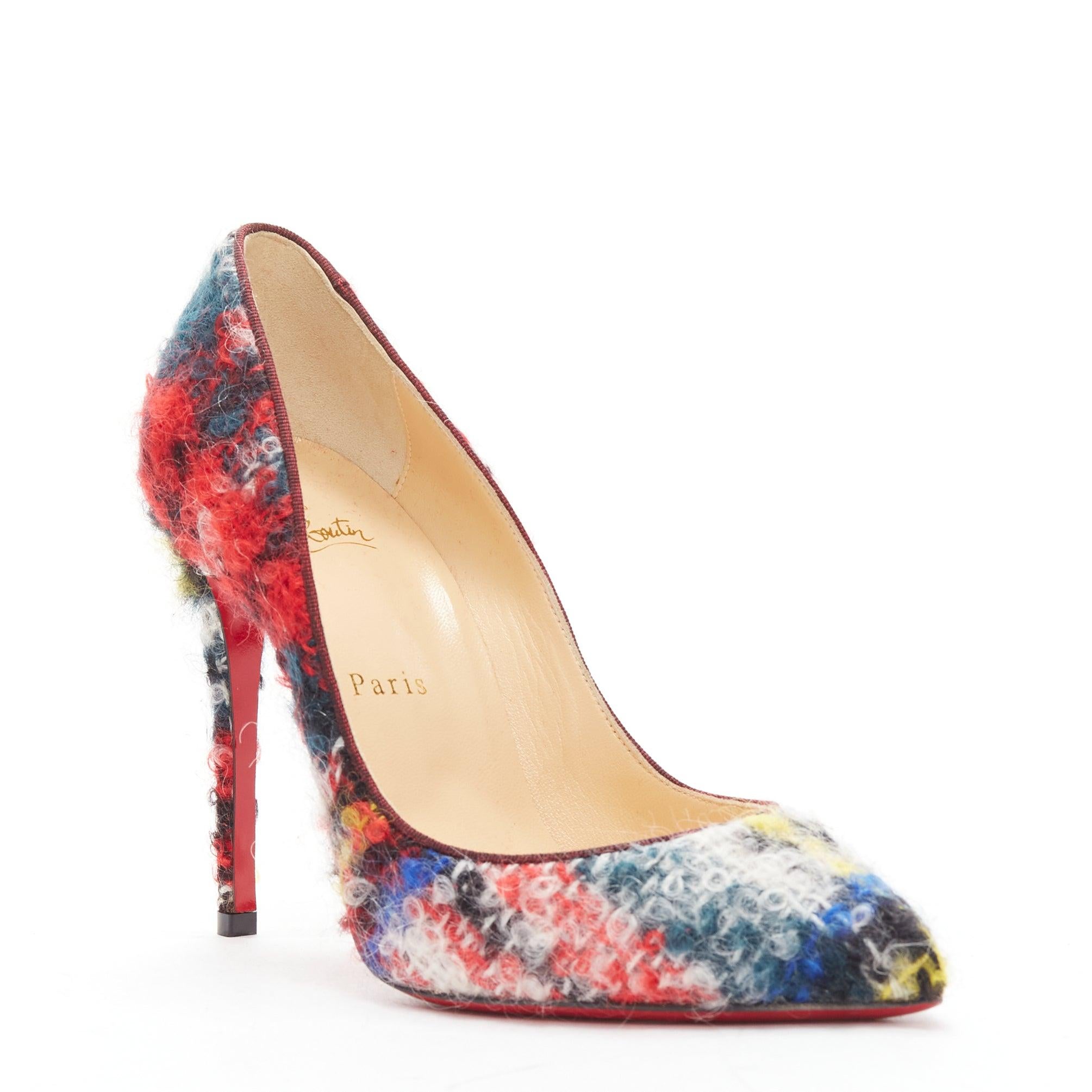 CHRISTIAN LOUBOUTIN Pigalle Follies 100 red tartan wool boucle pumps ...