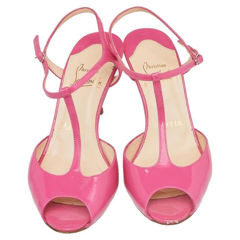 Christian Louboutin Pink Patent Leather J String T Strap Sandals Size ...
