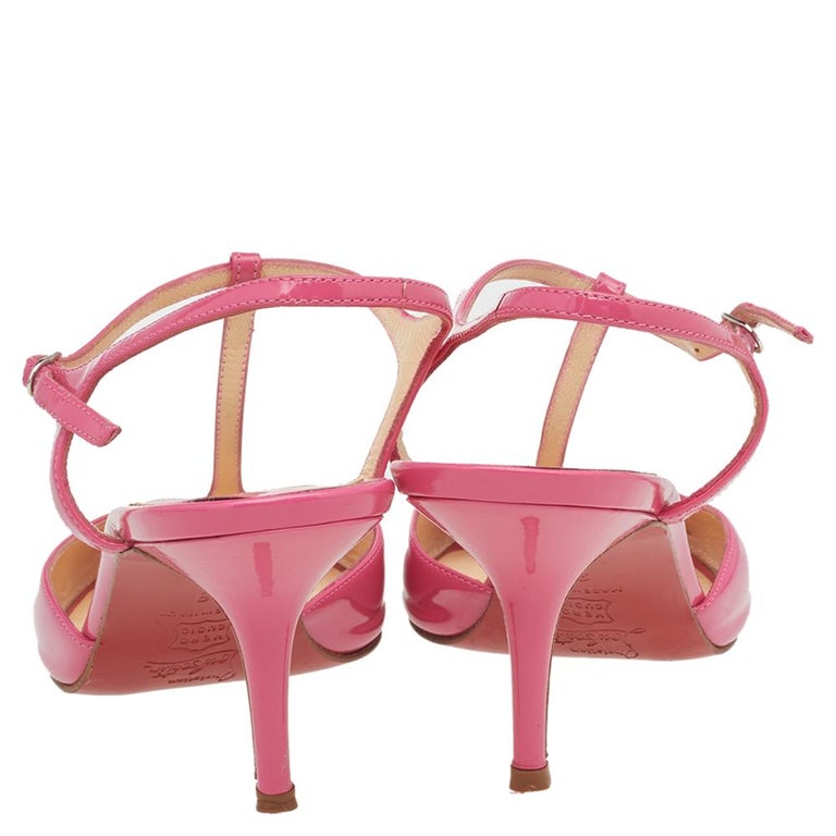 Christian Louboutin Pink Patent Leather J String T Strap Sandals Size ...