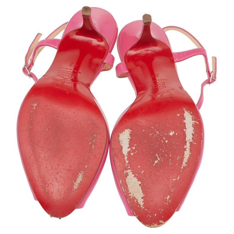 Christian Louboutin Pink Patent Leather J String T Strap Sandals Size ...