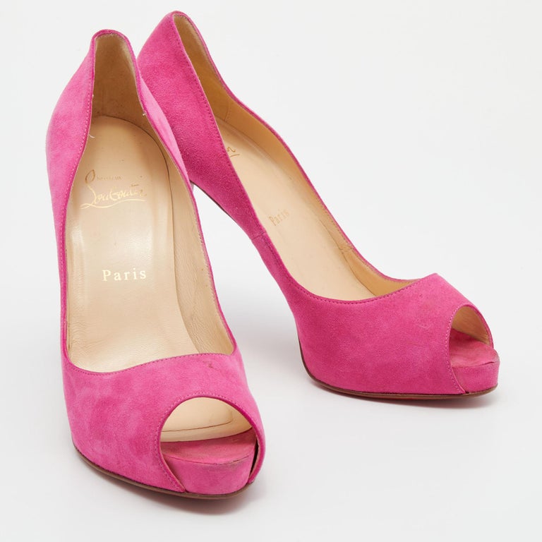 Christian Louboutin Pink Suede Hyper Prive Peep Toe Platform Pumps Size ...