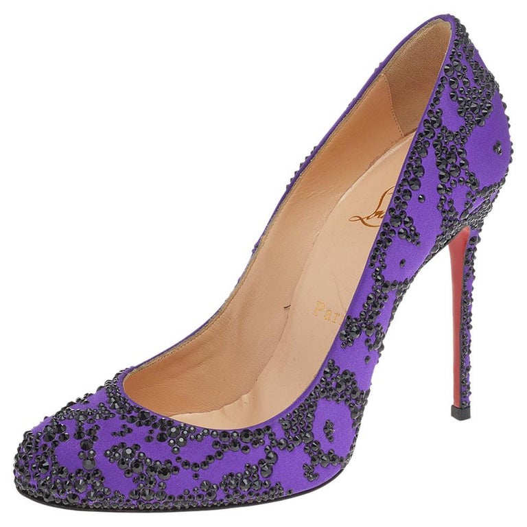 Christian Louboutin Purple Satin Samira Embellished Pumps Size 38 at ...