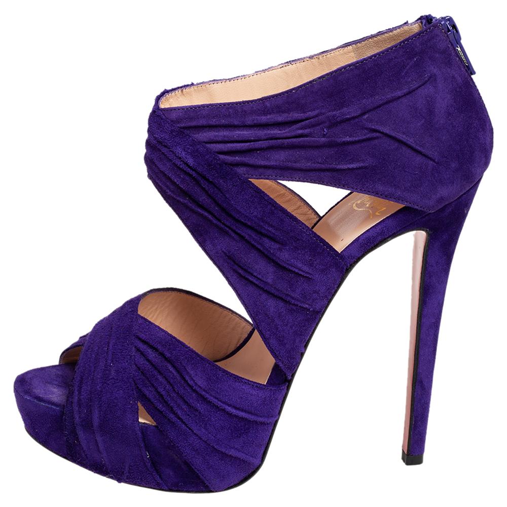 Christian Louboutin Purple Suede Bandra Platform Sandals Size 38.5 at ...