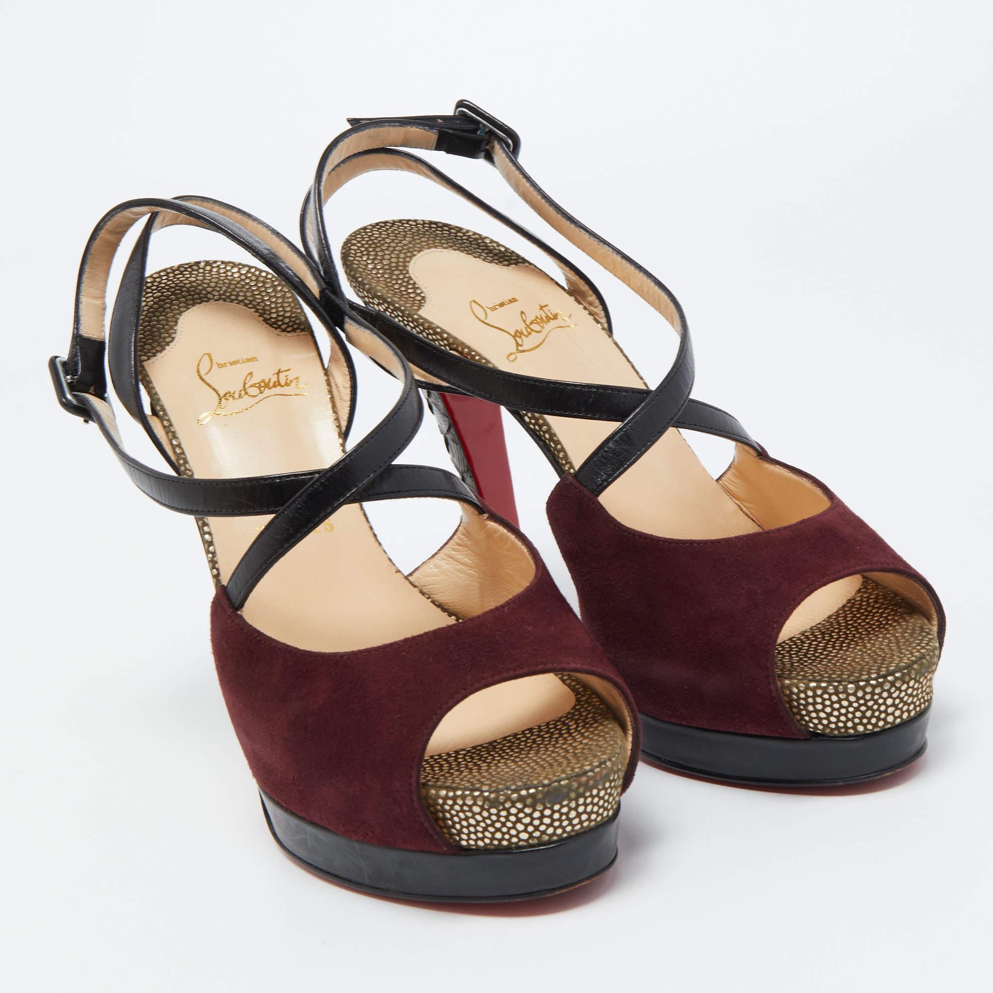 Christian Louboutin Python And Suede Crisscross Platform Peep Toe ...