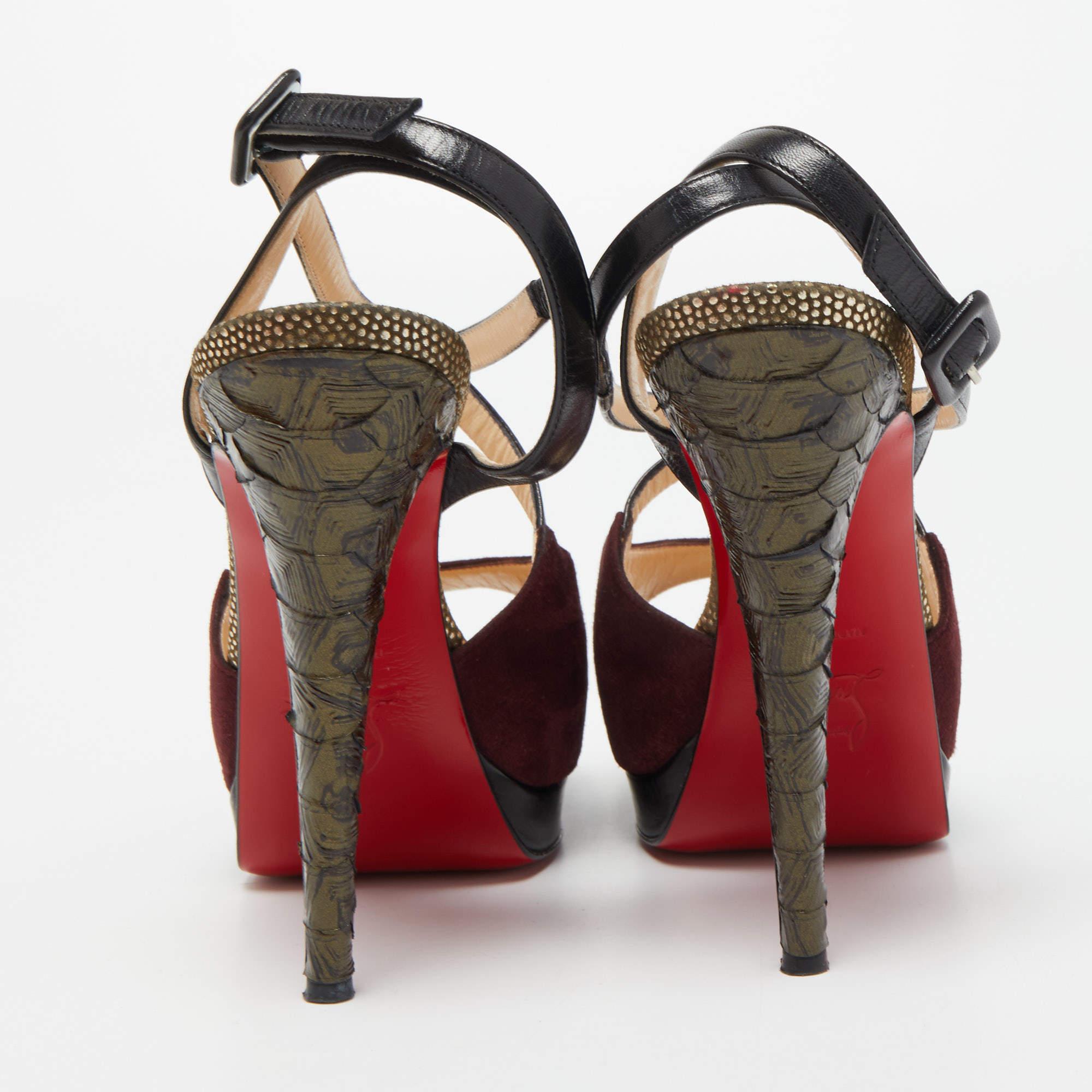 Christian Louboutin Python And Suede Crisscross Platform Peep Toe ...