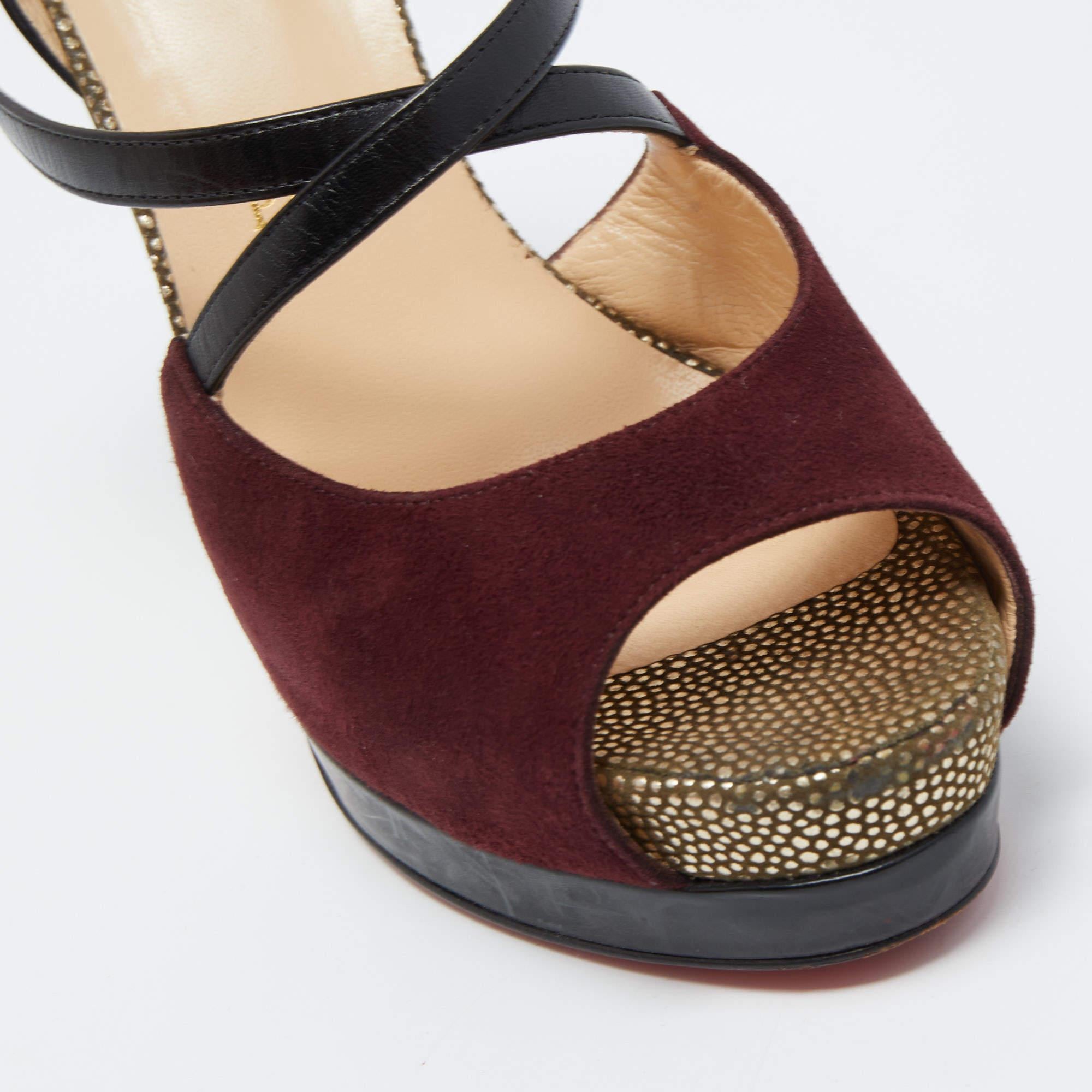 Christian Louboutin Python And Suede Crisscross Platform Peep Toe ...