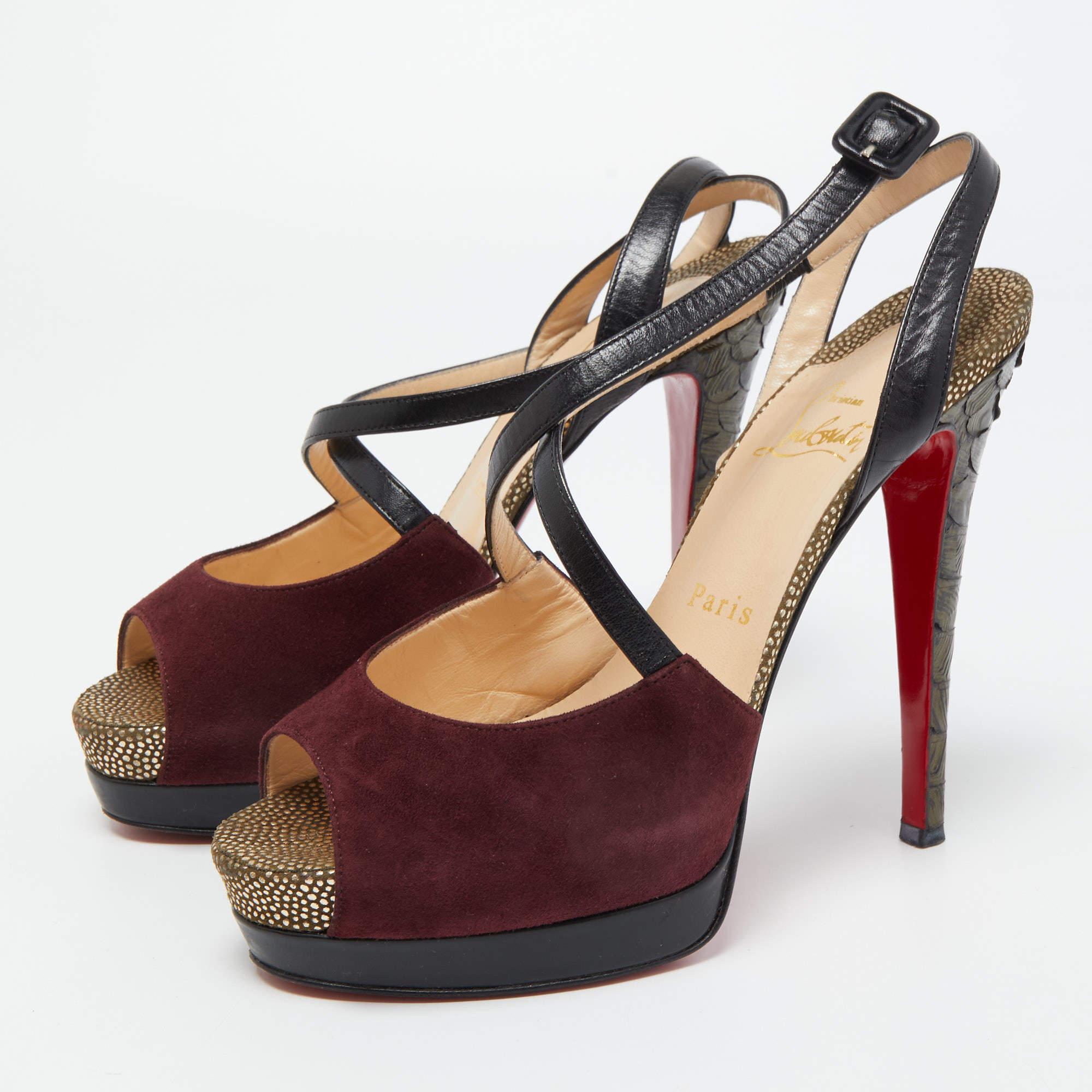 Christian Louboutin Python And Suede Crisscross Platform Peep Toe ...