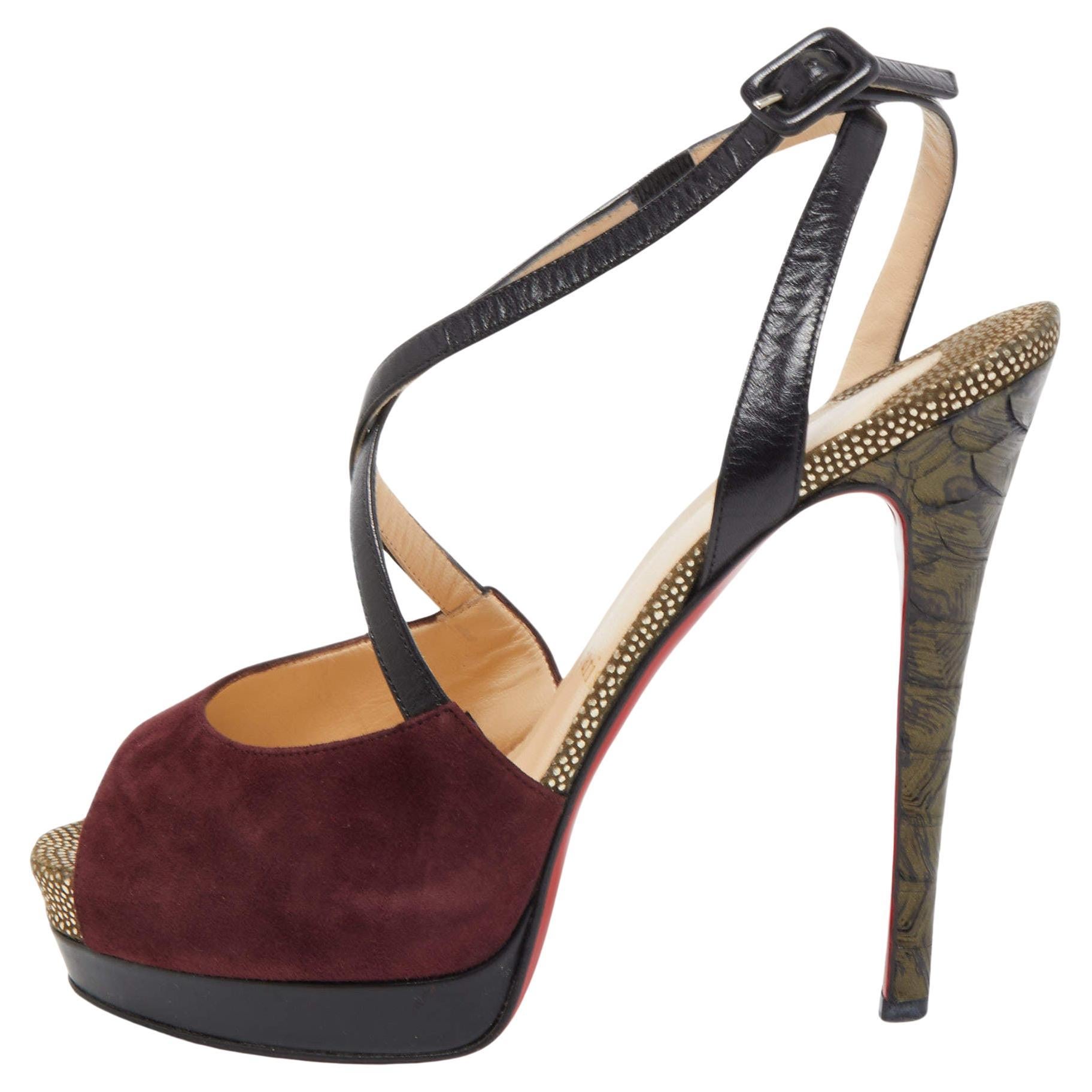 Christian Louboutin Python And Suede Crisscross Platform Peep Toe ...