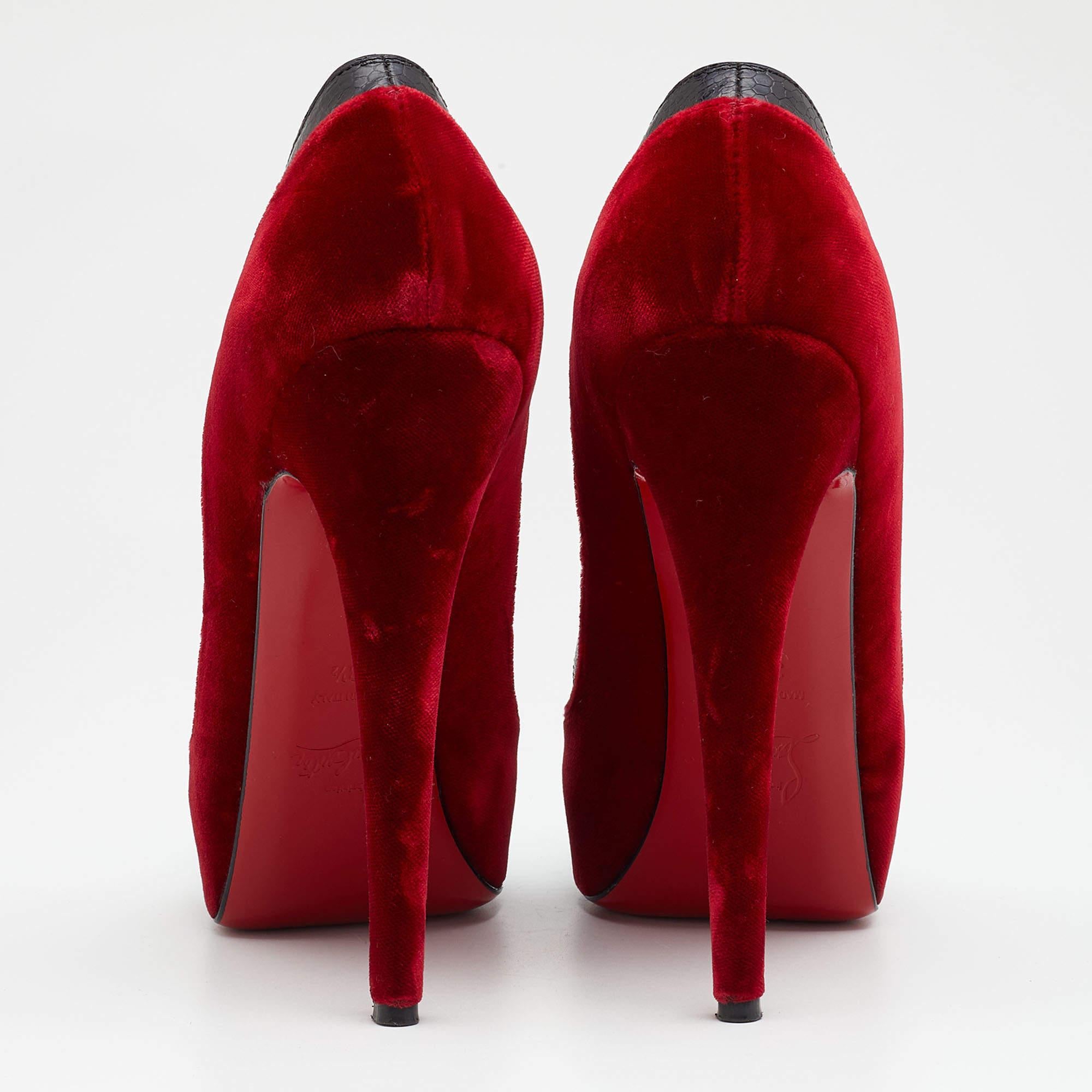 Christian Louboutin Red/Black Velvet And Ostrich Leg Strass Crystal ...
