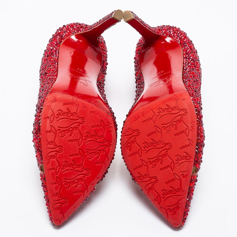 Christian Louboutin Red Cut-Out Leather Strass Degrade Pumps Size 37 ...