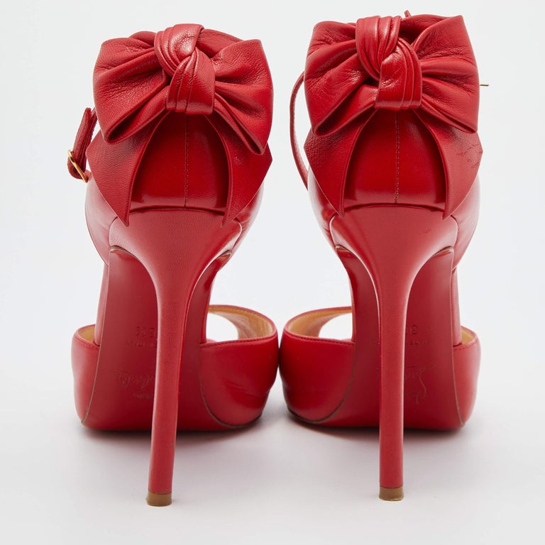 Christian Louboutin Red Leather Dos Noeud Bow Ankle Strap Pumps Size 36.5 For Sale at 1stDibs