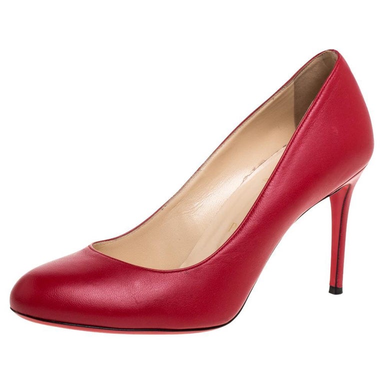 Christian Louboutin Red Leather Simple Pumps Size 37 For Sale at 1stDibs