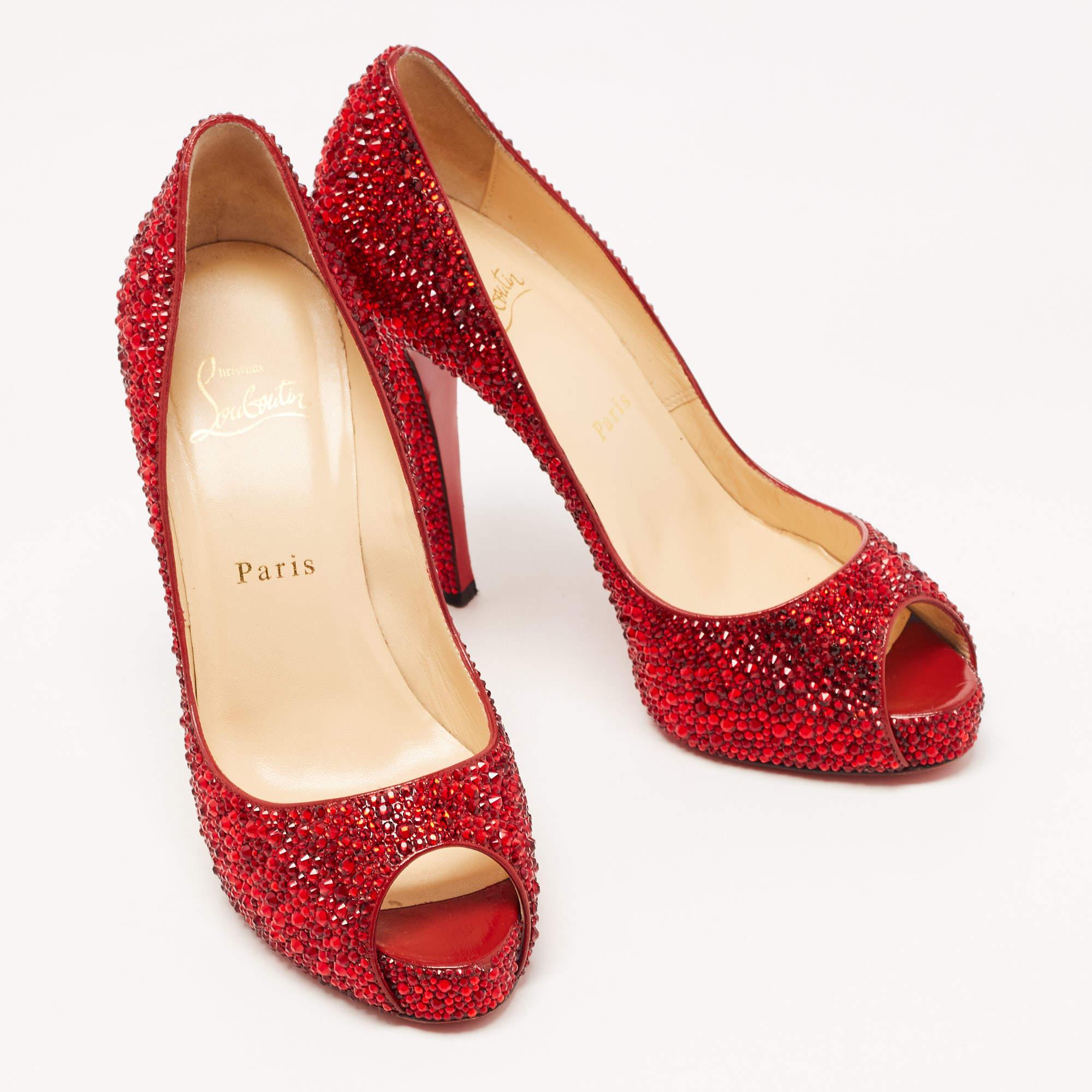 Christian Louboutin Red Leather Strass Very Prive Pumps Size 37.5 For ...
