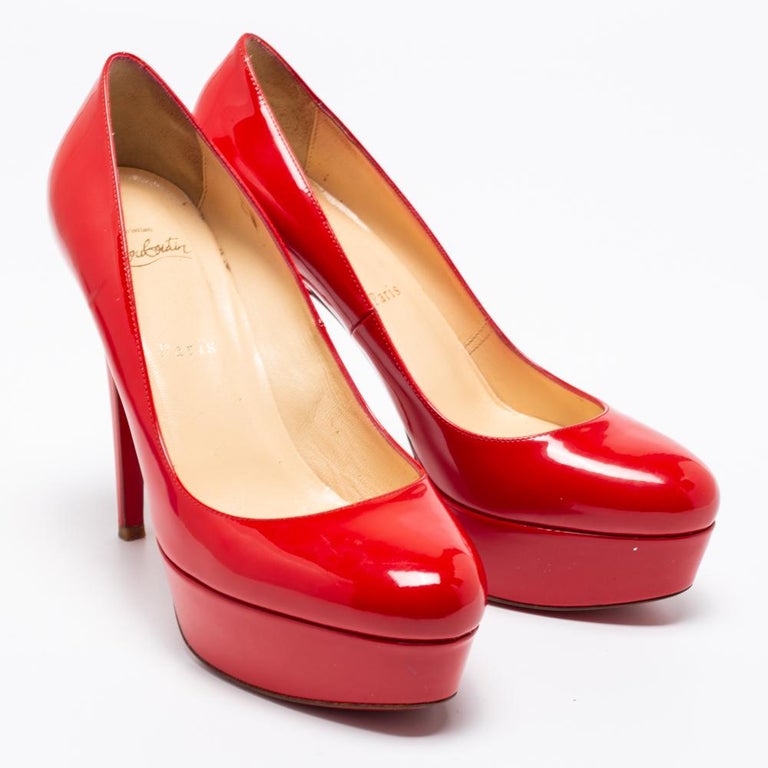 Christian Louboutin Red Patent Leather Bianca Platform Pumps Size 39 ...