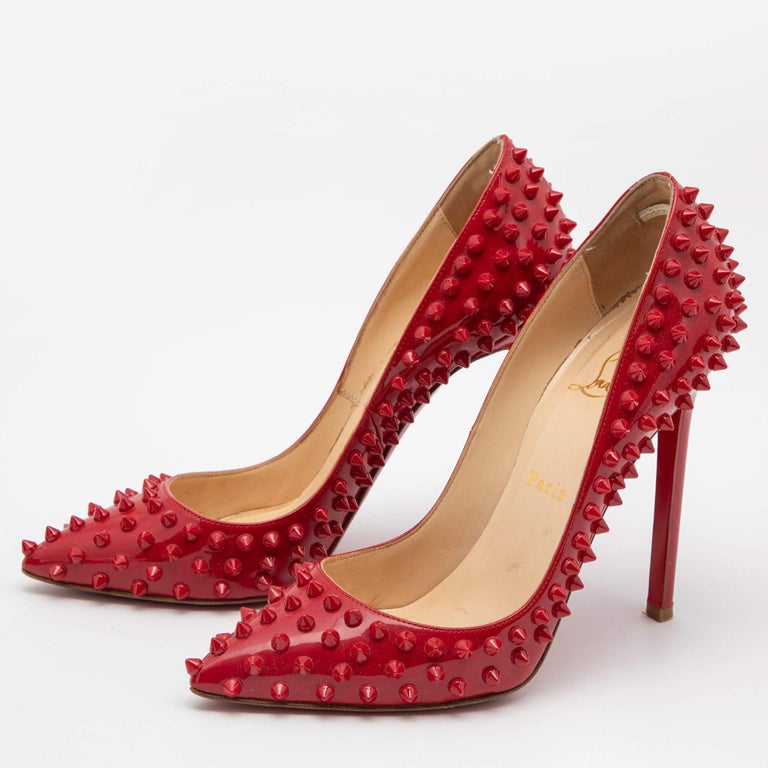 Christian Louboutin Red Patent Leather Pigalle Spike Pumps Size 37.5 ...