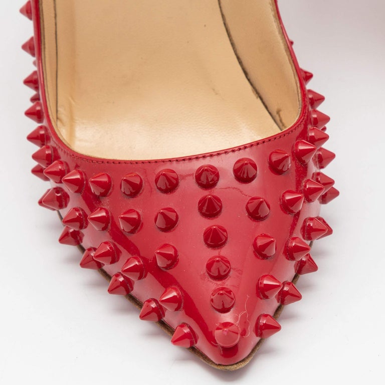 Christian Louboutin Red Patent Leather Pigalle Spike Pumps Size 37.5 ...