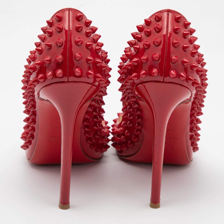 Christian Louboutin Red Patent Leather Pigalle Spike Pumps Size 37.5 ...
