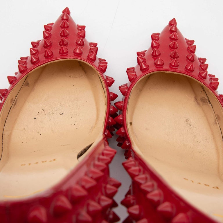 Christian Louboutin Red Patent Leather Pigalle Spike Pumps Size 37.5 ...