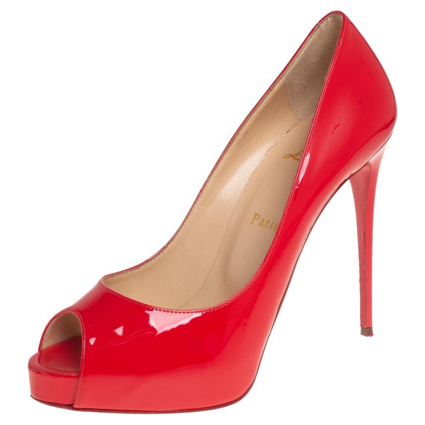 Christian Louboutin Red Patent Leather Flamenco Platform Pumps Size 38 ...